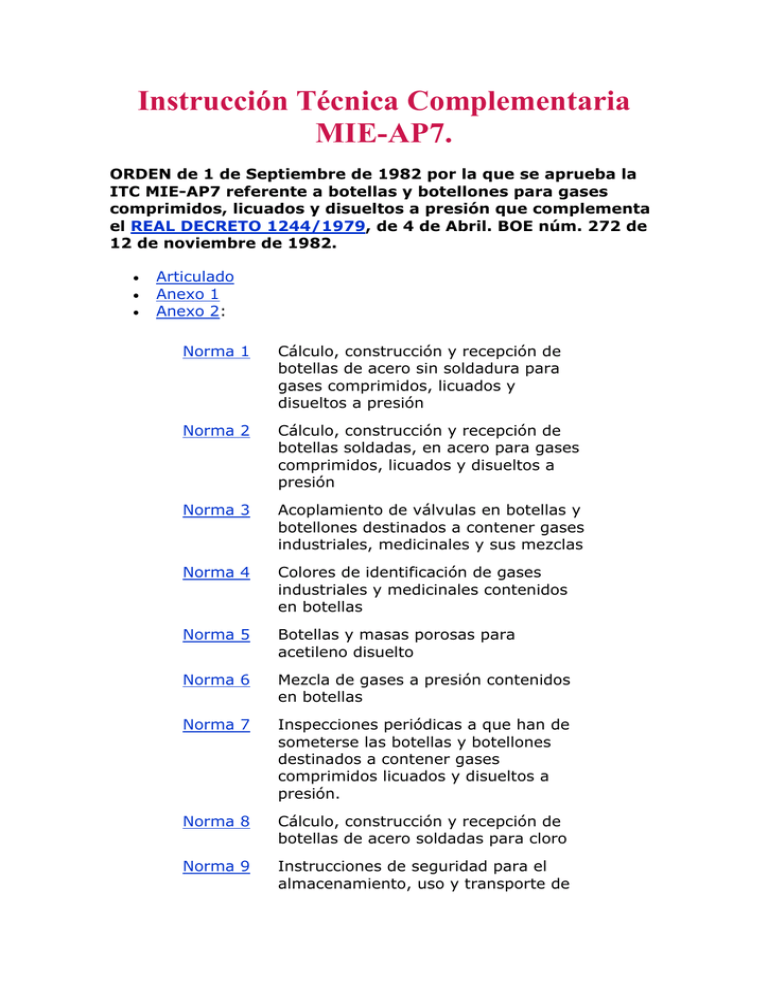 ITC MIE-AP7: Botellas y Botellones para Gases a Presión