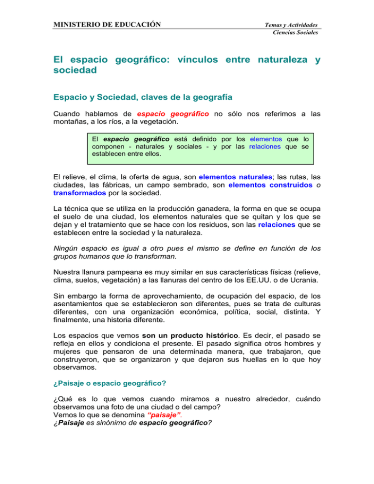 El espacio geográfico: vínculos entre naturaleza y sociedad El espacio geográfico: vínculos entre naturaleza y sociedad