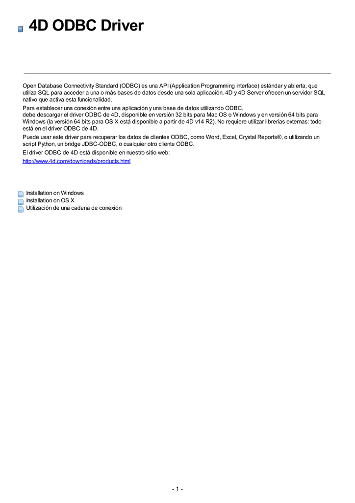 4D Doc Center : 4D ODBC Driver