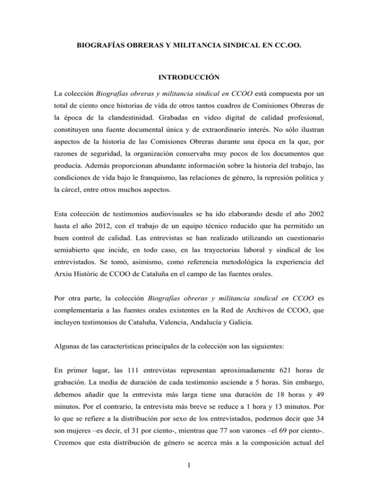 BIOGRAFÍAS OBRERAS Y MILITANCIA SINDICAL EN CC