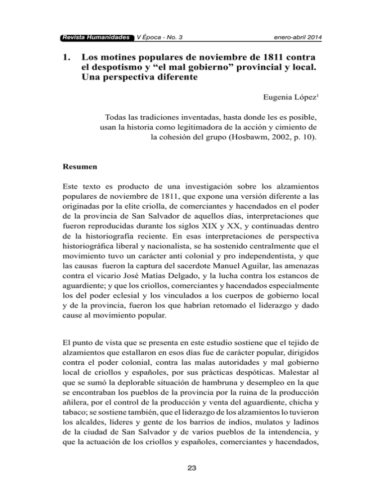 1. Los motines populares de noviembre de 1811 contra el