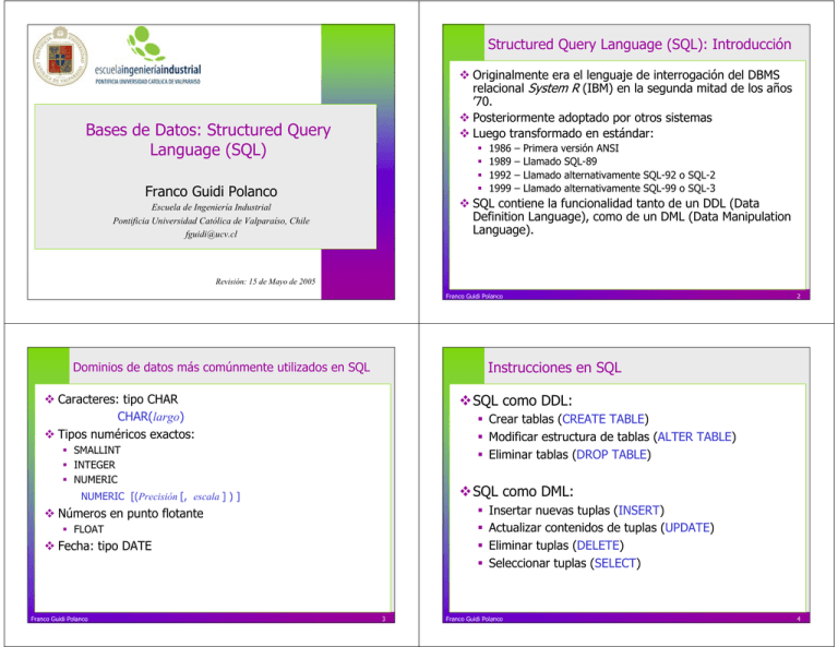 Structured Query Language - Escuela de Ingeniería Industrial