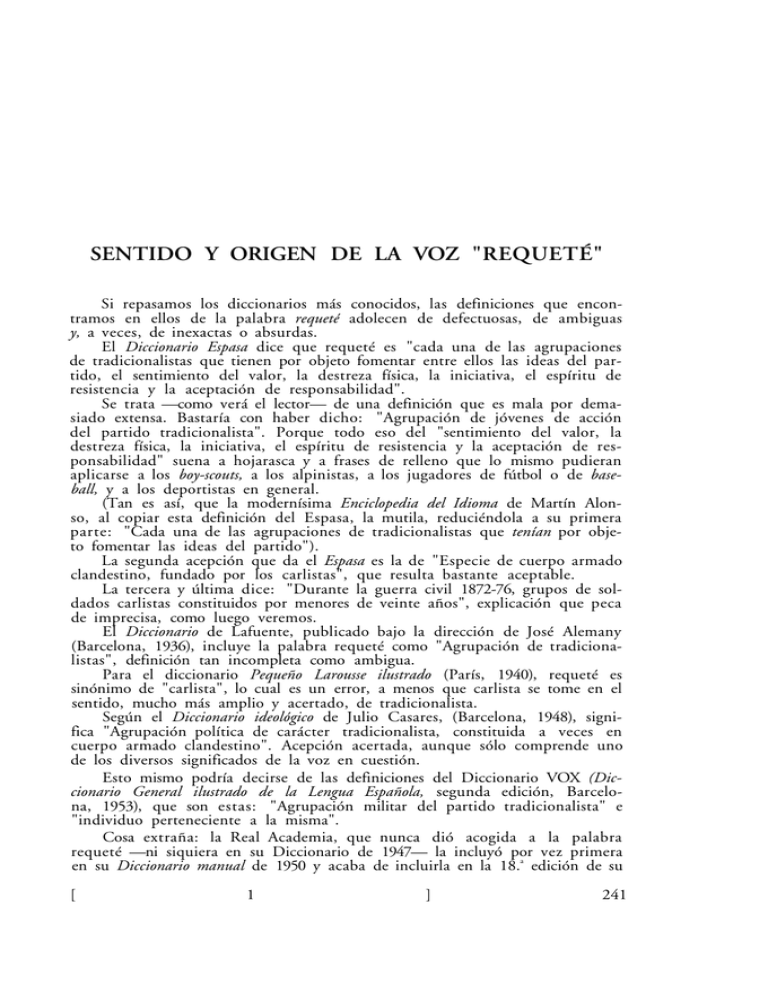 Sentido y origen de la voz "Requeté"