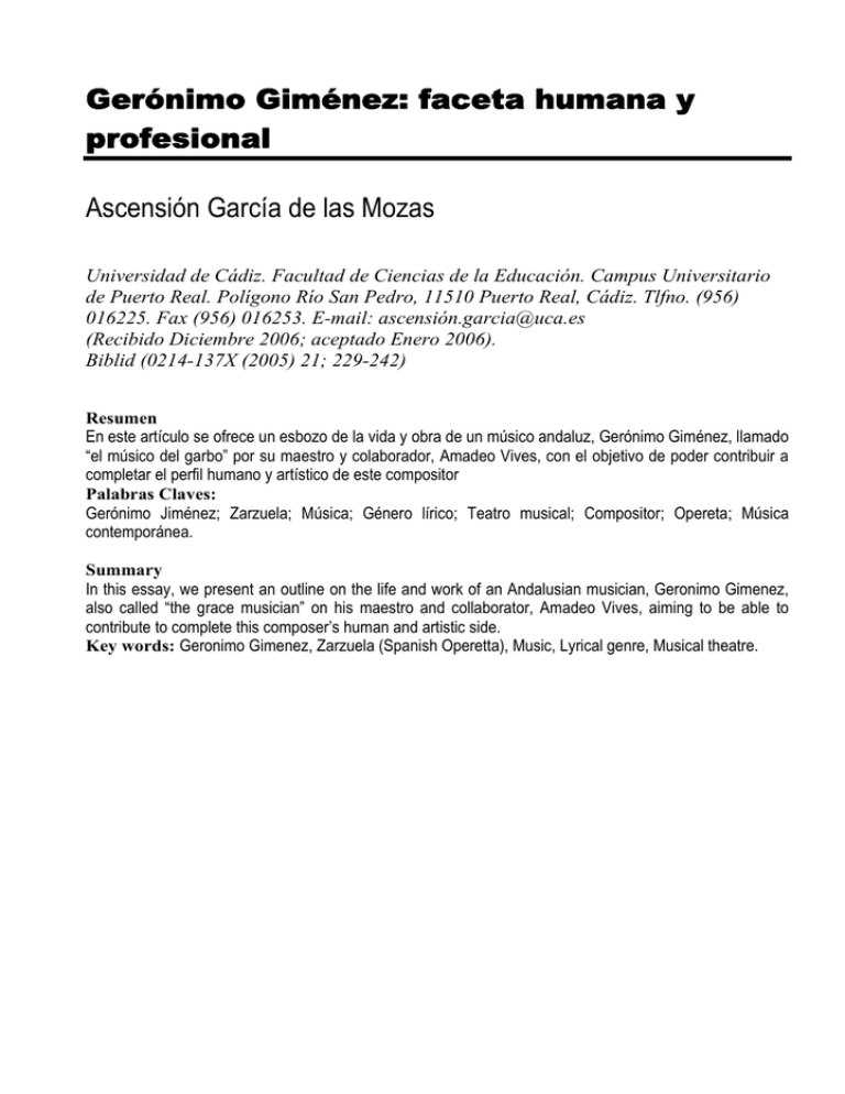 Gerónimo Giménez: faceta humana y profesional Ascensión