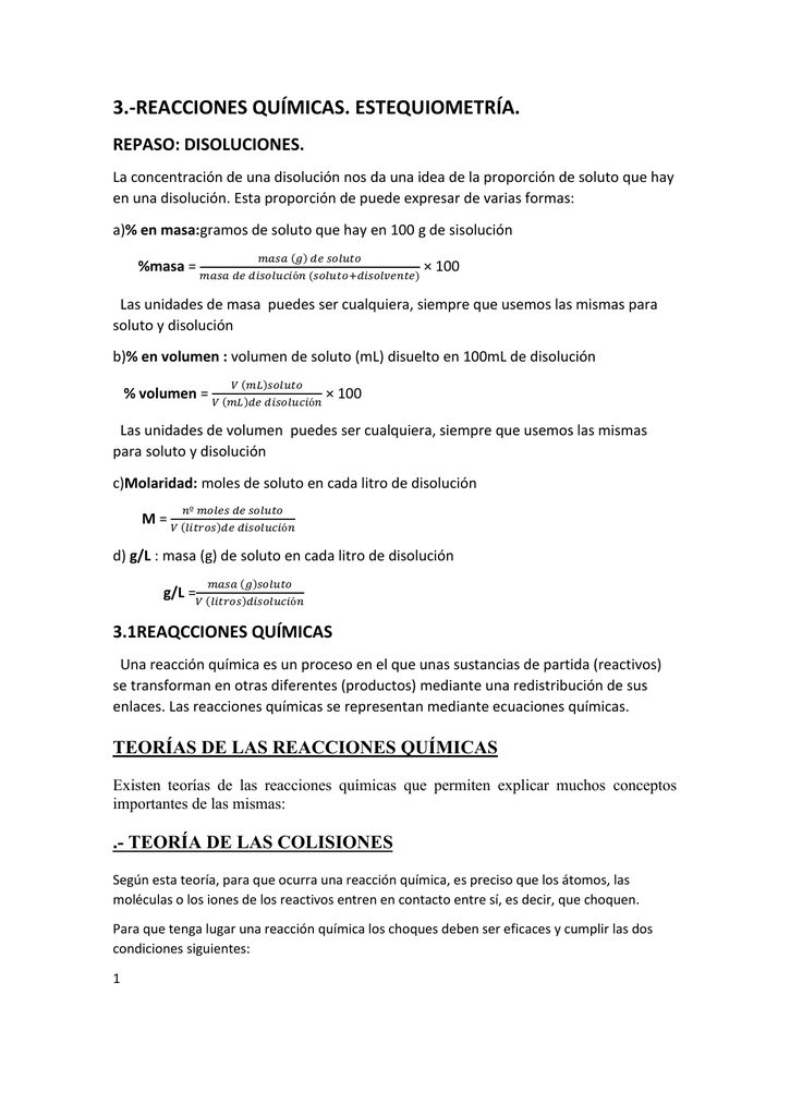 Estequiometría y reacciones químicas