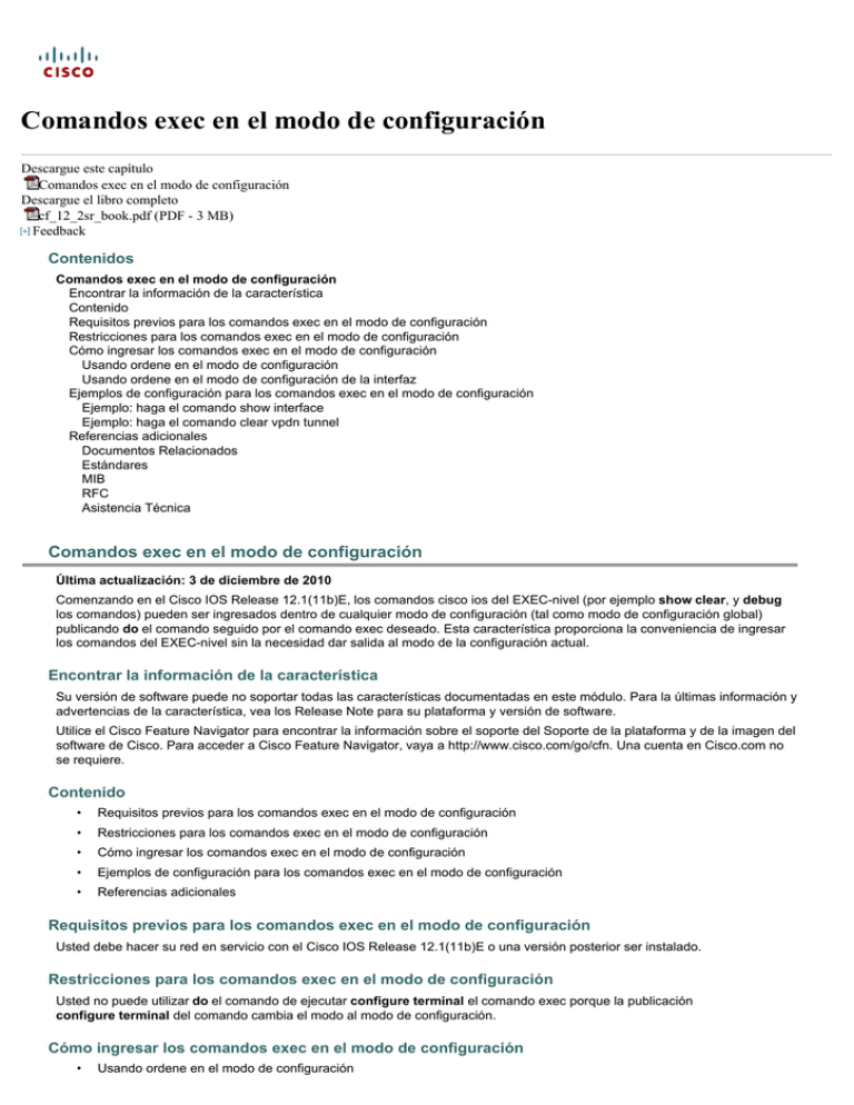 Comandos exec en el modo de configuración