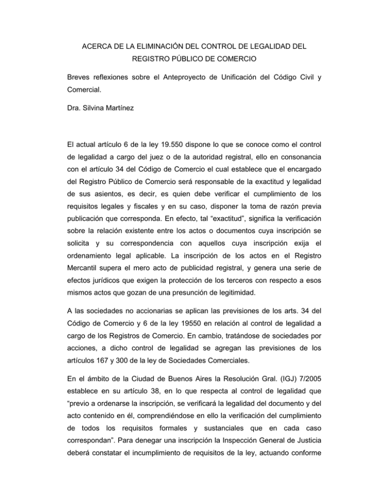 ACERCA DE LA ELIMINACIÓN DEL CONTROL DE LEGALIDAD