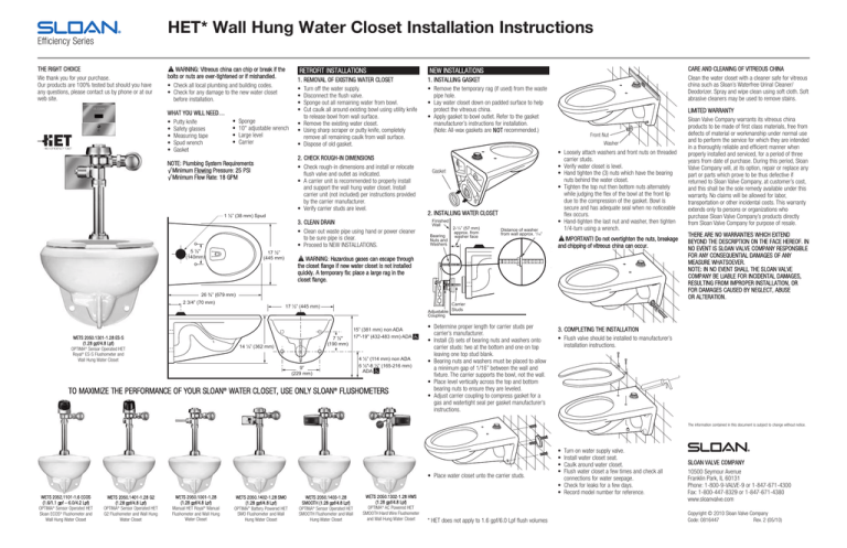 HET Wall Hung Top Spud Installation Instructions English