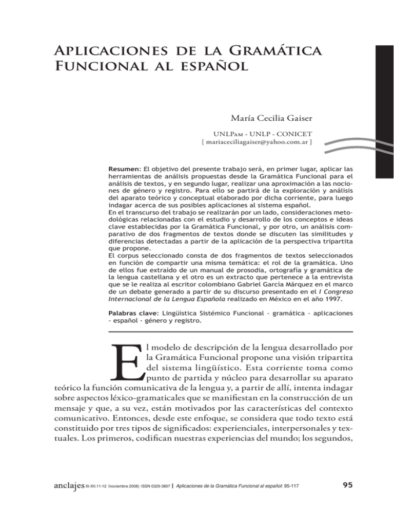 Aplicaciones de la Gramática Funcional al español