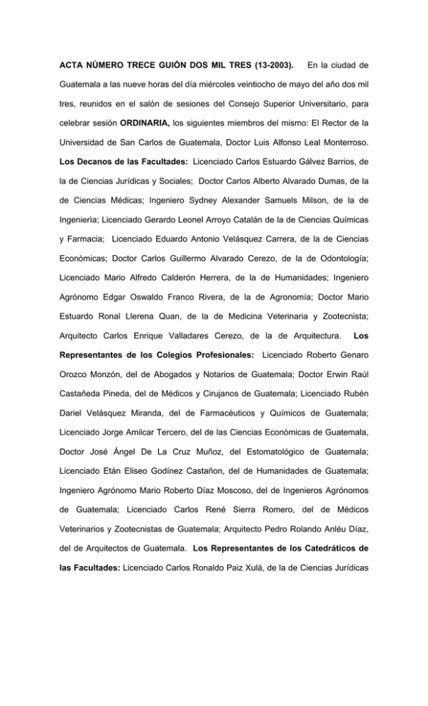 ACTA NÚMERO TRECE GUIÓN DOS MIL TRES (13-2003).