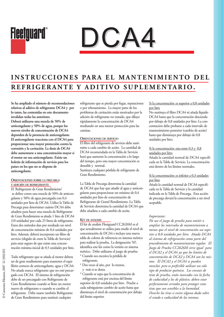DCA 4 Antifreeze Data Sheet.qxp