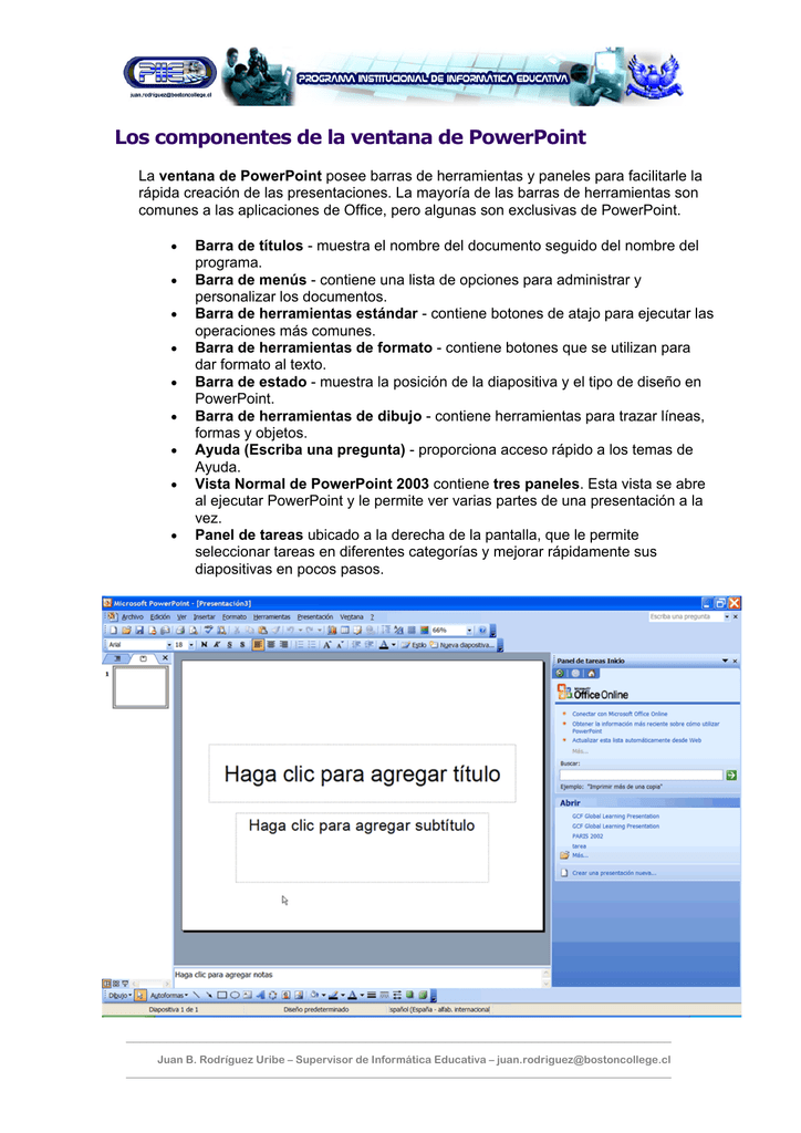 Los componentes de la ventana de PowerPoint