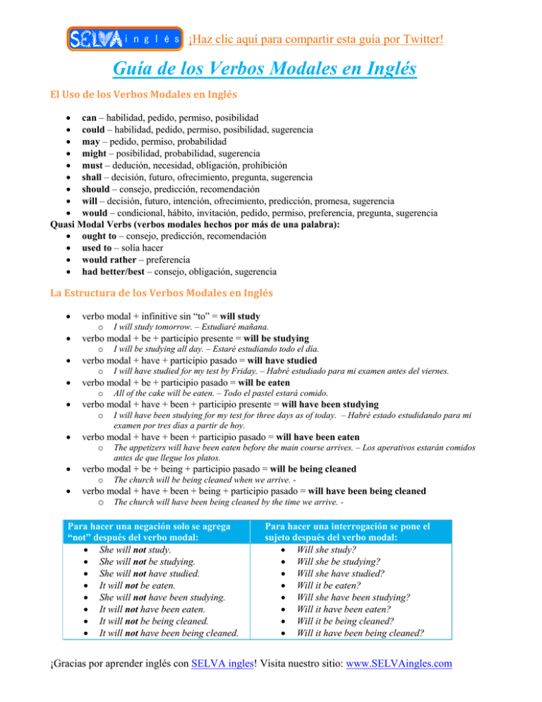 Guía de los Verbos Modales en Inglés