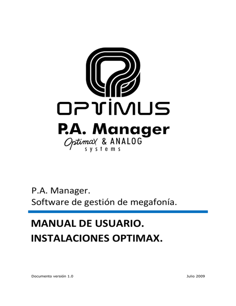 manual de usuario. instalaciones optimax.