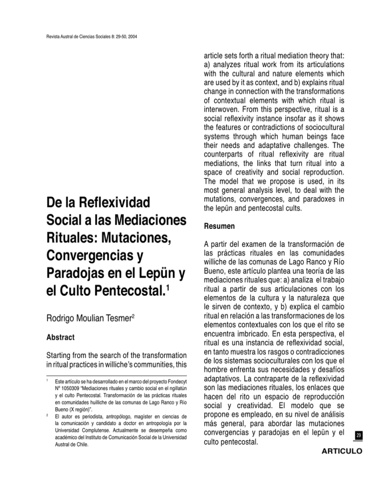 De la reflexividad social a las mediaciones rituales