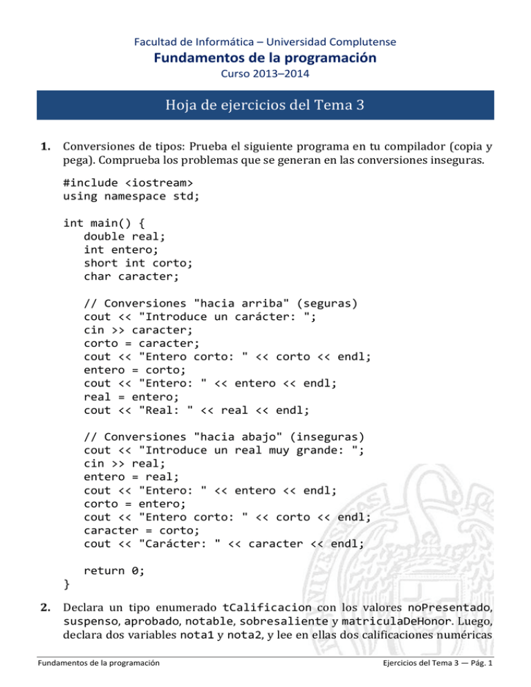 Tema 3 Ejercicios - Facultad de Informática