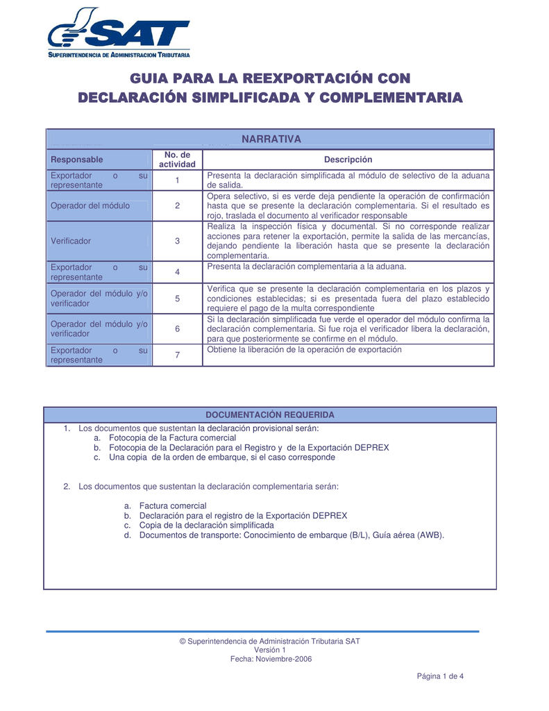 Guía para la reexportación con declaración simplificada y