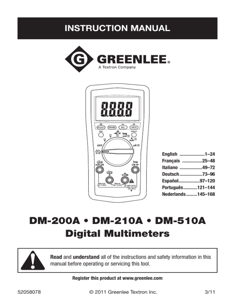 DM-200A • DM-210A • DM-510A Digital Multimeters