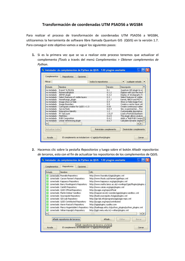 Transformación de coordenadas UTM PSAD56 a WGS84