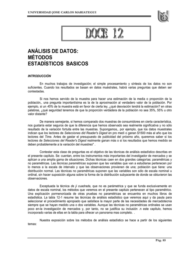 ANÁLISIS DE DATOS: MÉTODOS ESTADÍSTICOS BASICOS