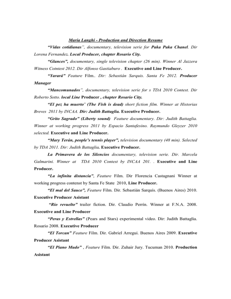 María Langhi - Production and Direction Resume