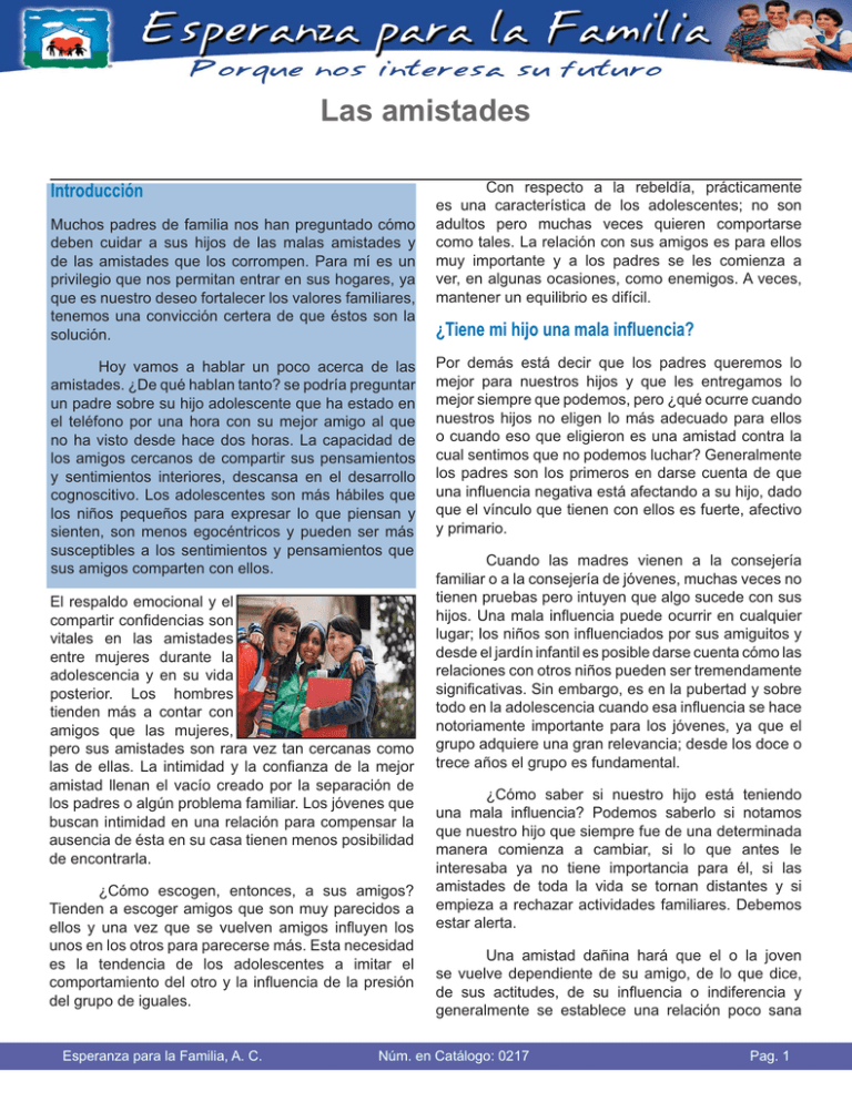 Las amistades - Esperanza para la Familia