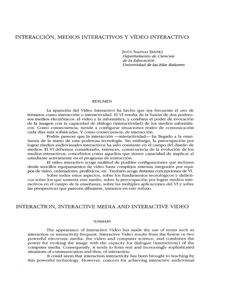 Interacción, medios interactivos y vídeo interactivo