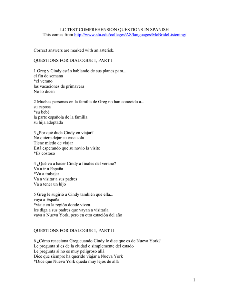 LCT COMPREHENSION QUESTIONS IN SPANISH