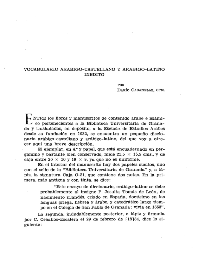 VOCABULARIO ARABIGO-CASTELLANO Y ARABIGO