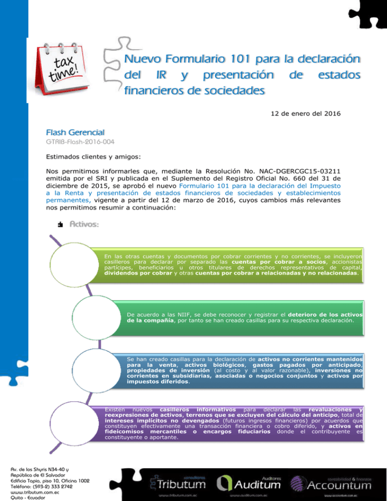 Nuevo Formulario 101 para la declaración del IR y presentación de