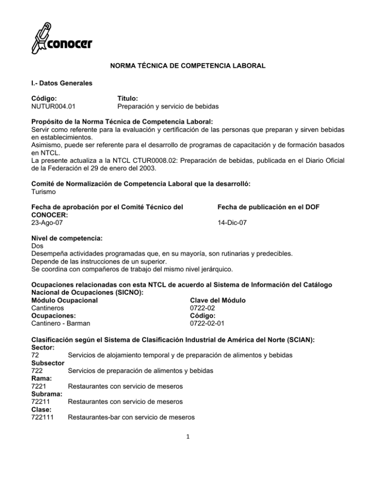 1 NORMA TÉCNICA DE COMPETENCIA LABORAL I