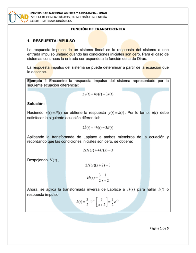 1. RESPUESTA IMPULSO La respuesta impulso de un