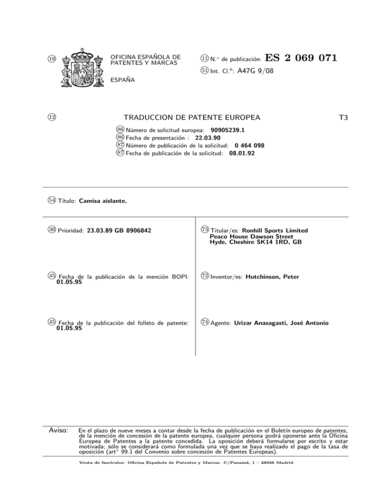 CAMISA AISLANTE.(ES2069071)