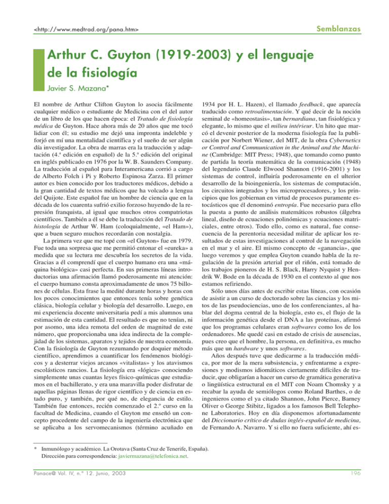 Arthur C. Guyton (1919-2003) y el lenguaje de la fisiología