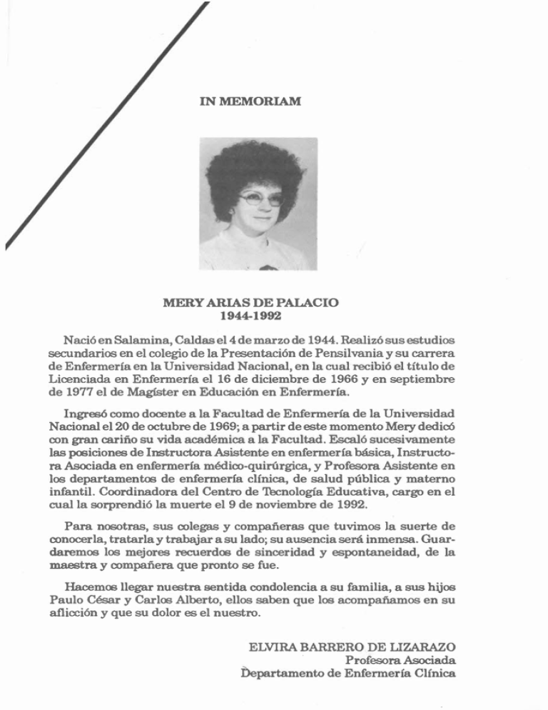 INMEMORIAM MERY ARIAS DE PALACIO 1944
