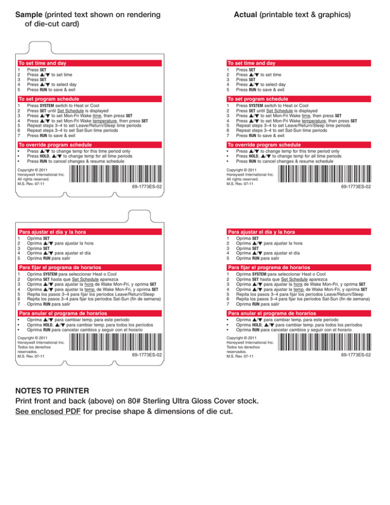 69-1773ES-02 - Quick Reference Card