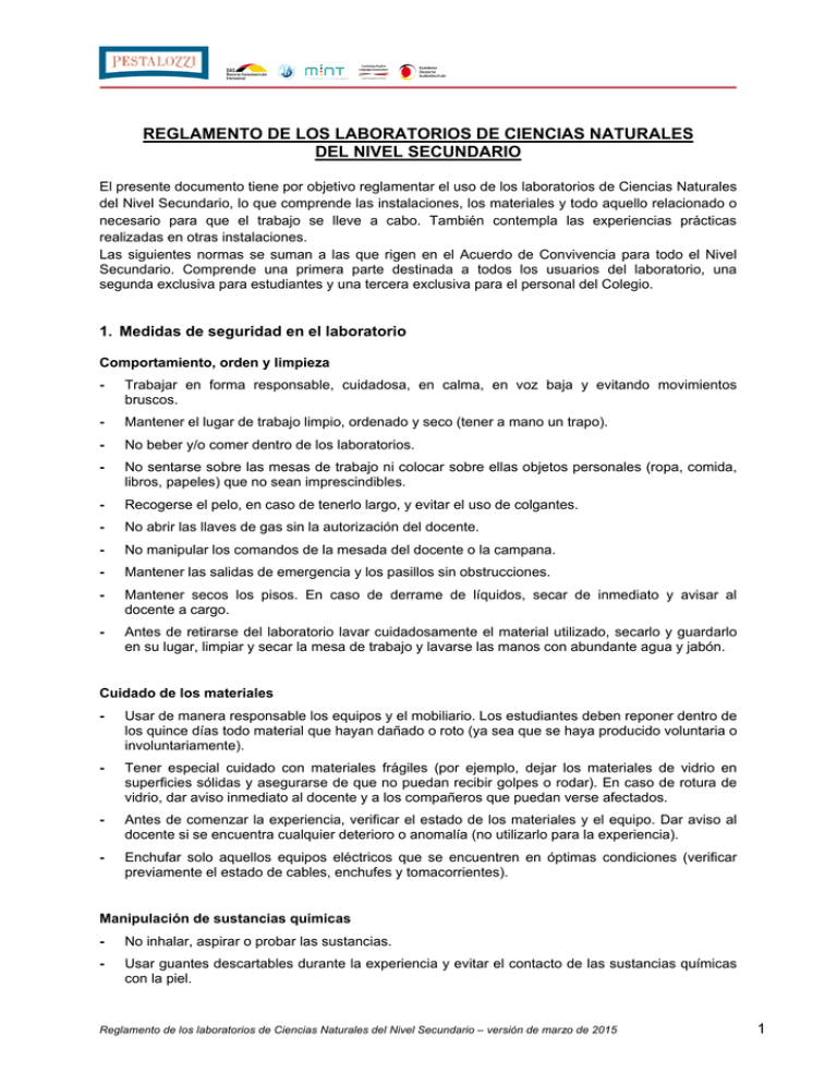 reglamento de los laboratorios de ciencias naturales del nivel