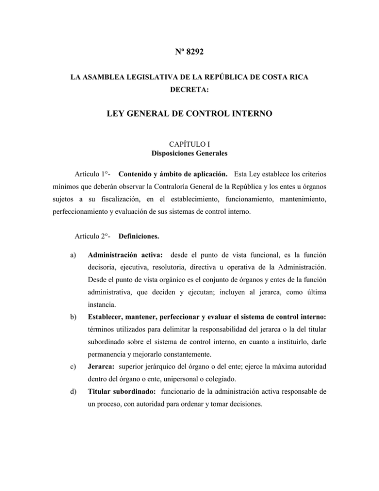 Ley 8292 - Defensoría de los Habitantes