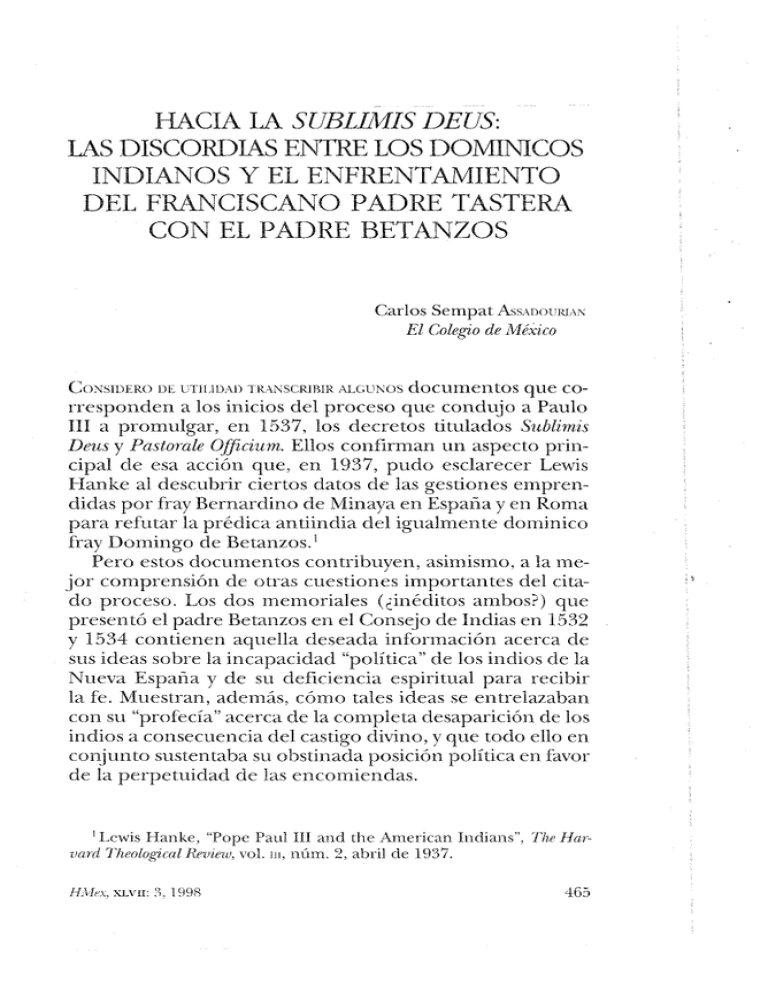 HACIA LA SUBLIMIS DEUS: LAS DISCORDIAS ENTRE LOS