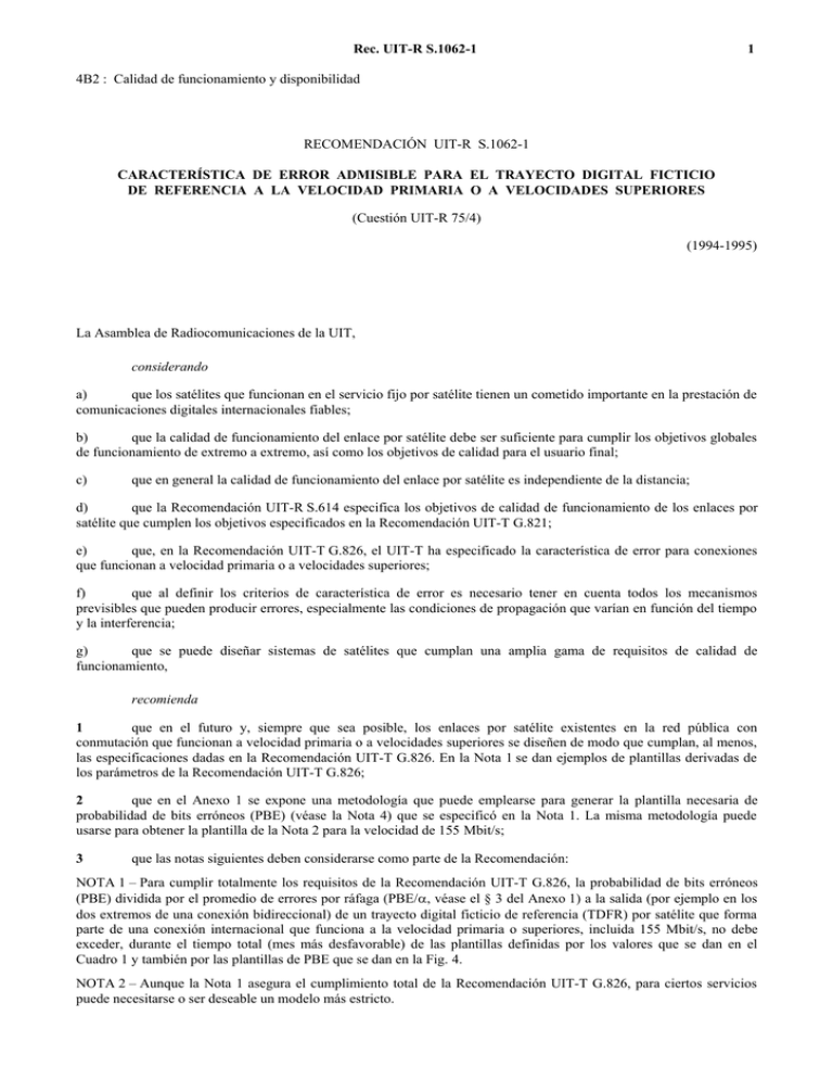 S 1062 1 Caracter stica De Error Admisible Para El Trayecto