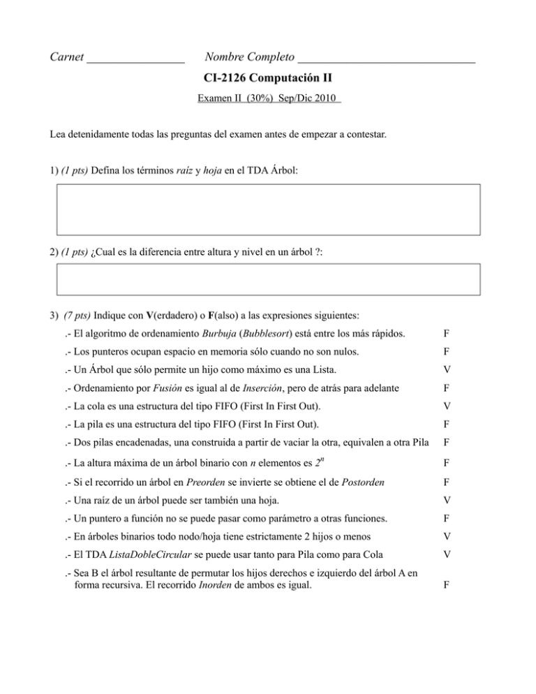 Solución del Examen II