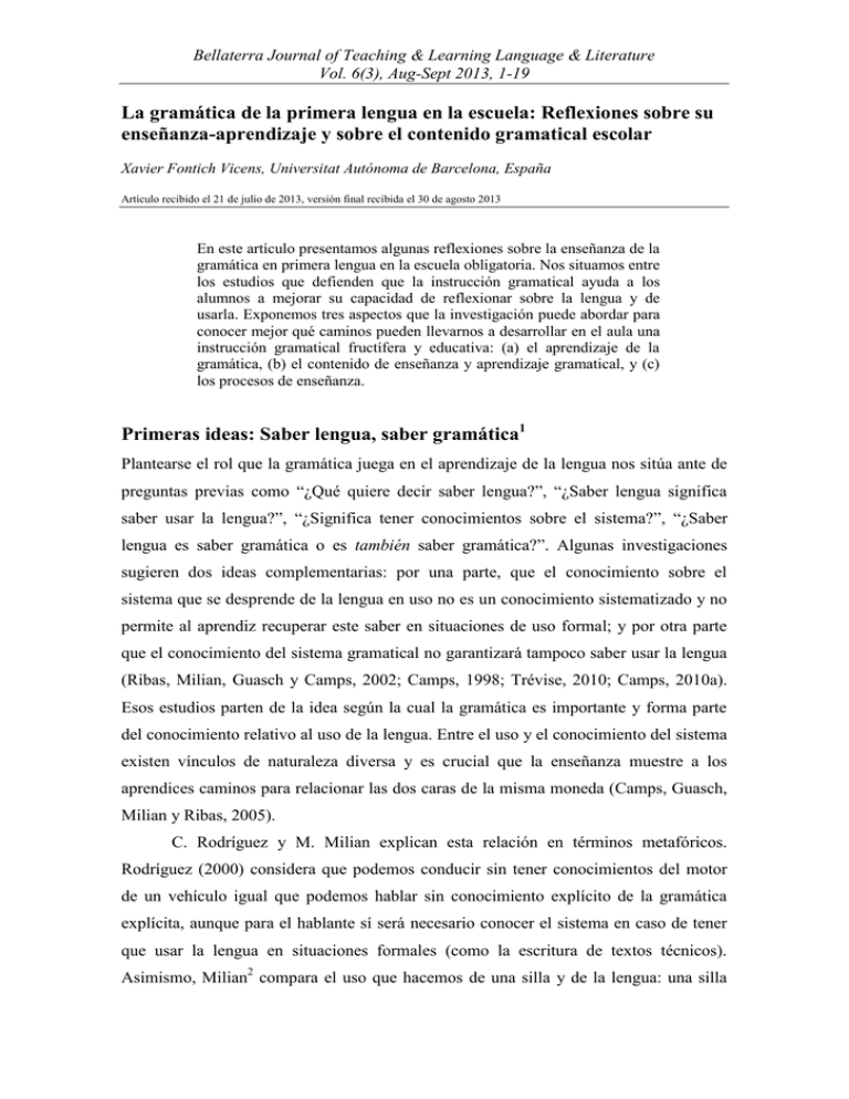 La gramática de la primera lengua en la escuela