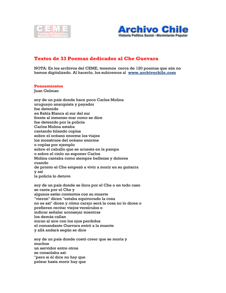Poesía al Che - Archivo Chile