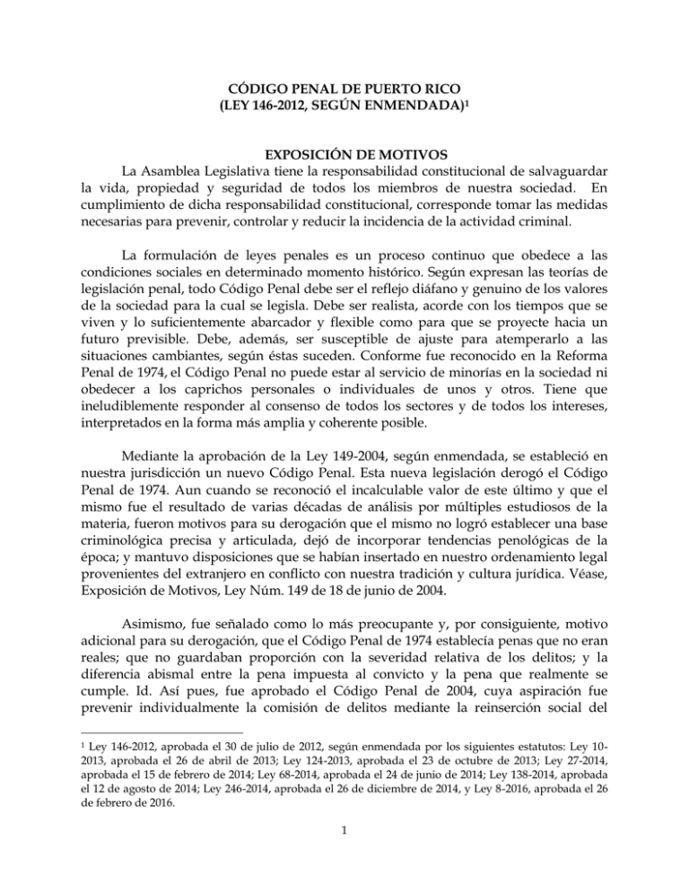 CÓDIGO PENAL DE PUERTO RICO (LEY 146