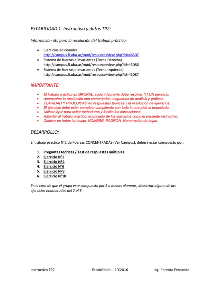 ESTABILIDAD 1. Instructivo y datos TP2: IMPORTANTE