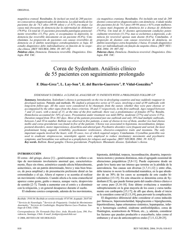 Corea de Sydenham. Análisis clínico de 55 pacientes con
