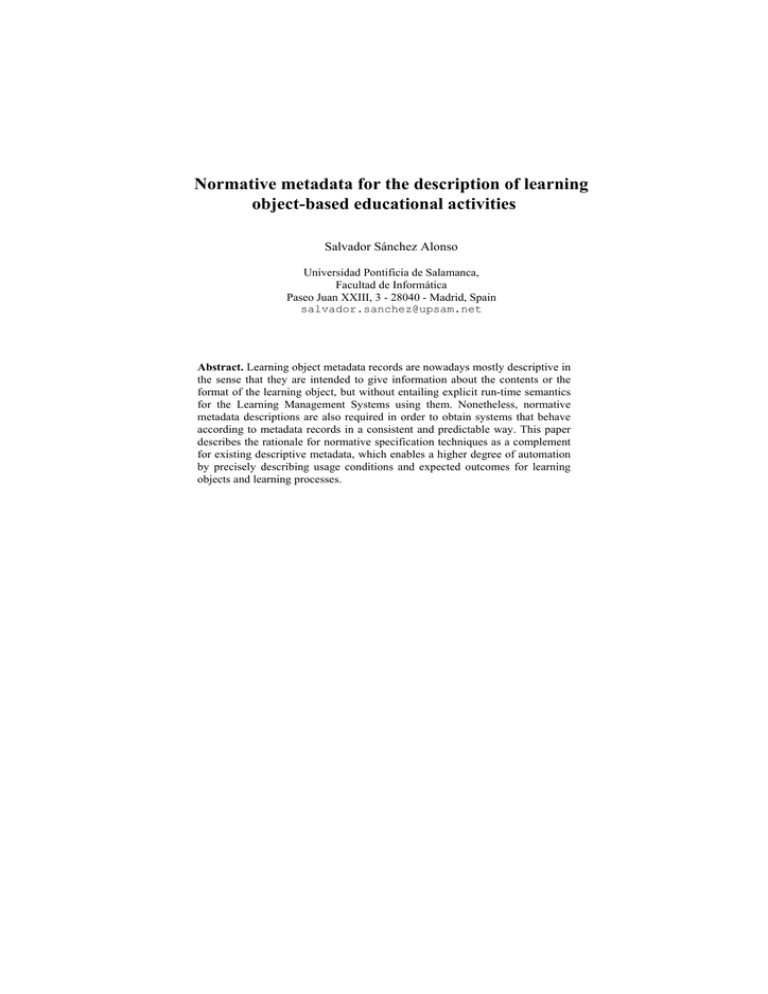 Normative metadata for the description of learning - CEUR