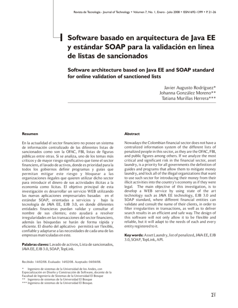 Software basado en arquitectura de Java EE y estándar SOAP para