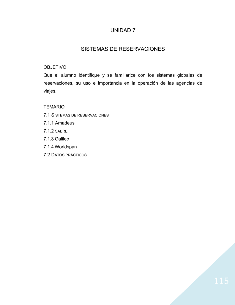 UNIDAD 7 SISTEMAS DE RESERVACIONES