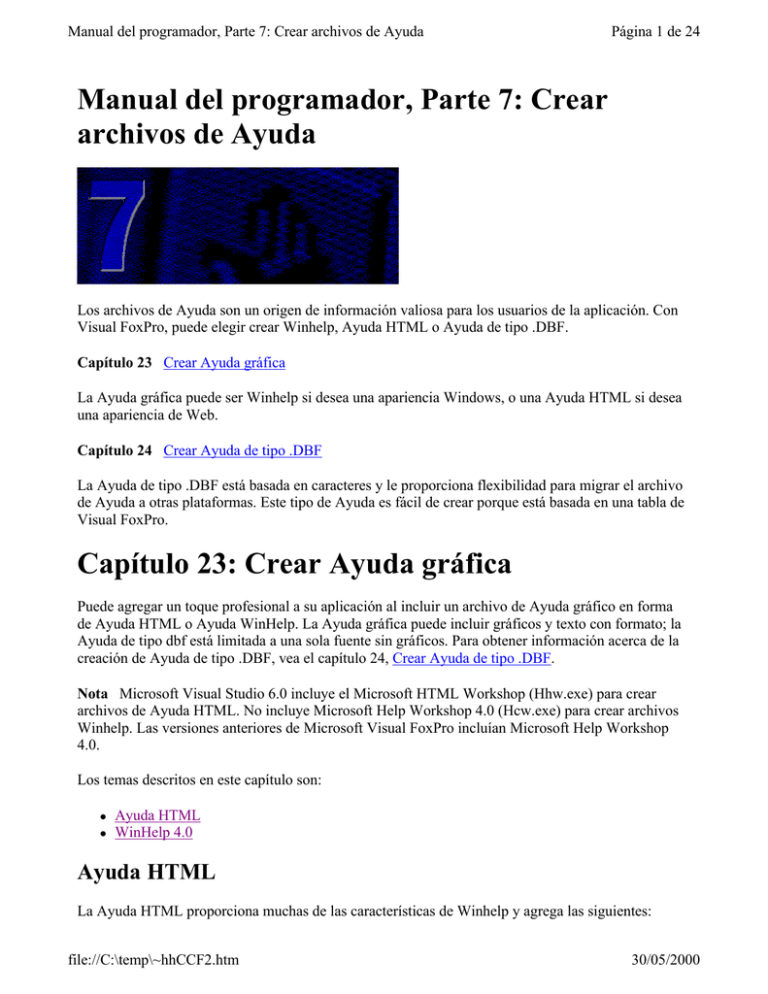 Manual del programador, Parte 7: Crear archivos de Ayuda